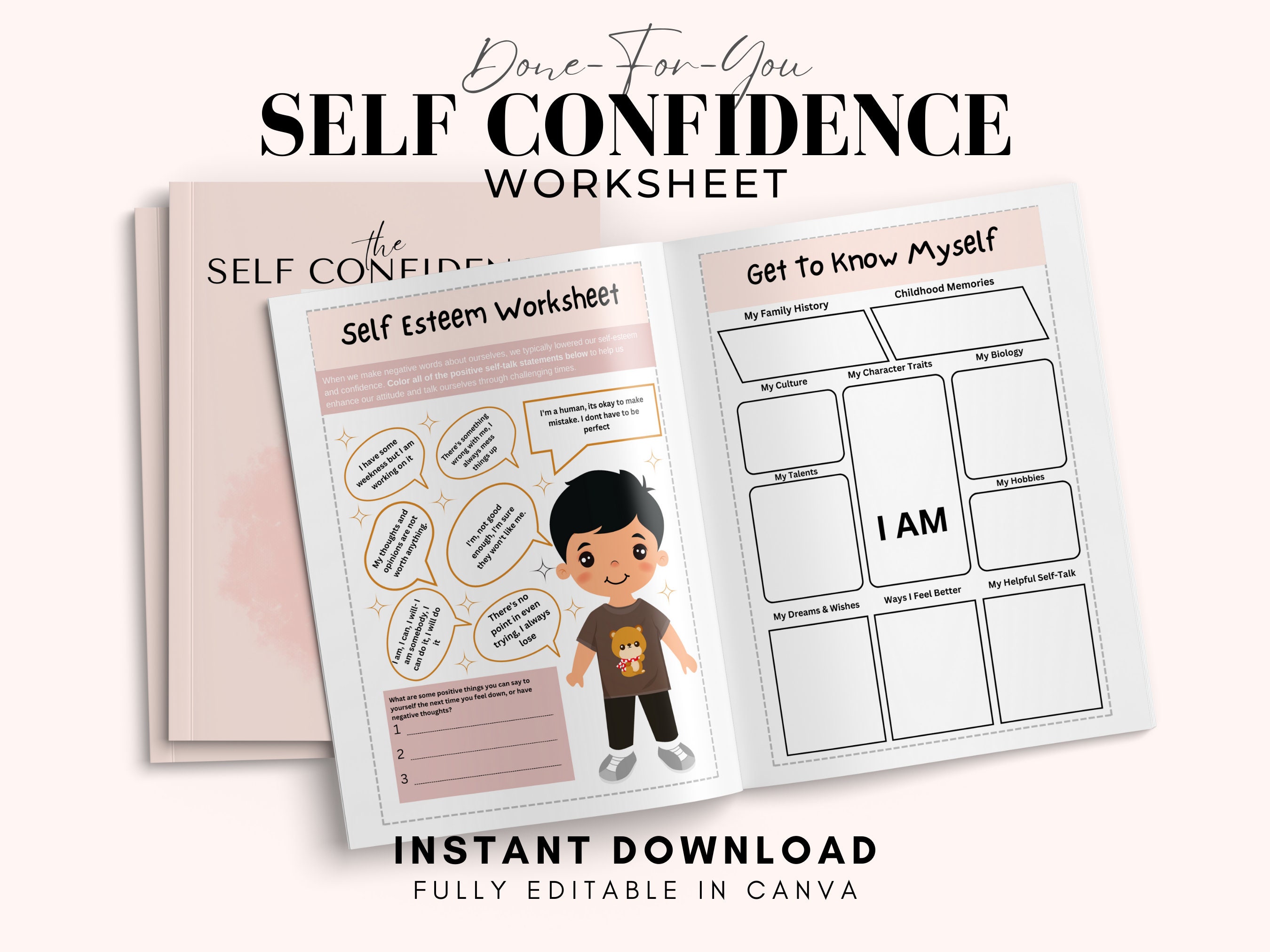 Self Confidence Worksheet Printable, Done for You Workbook, Content for ...
