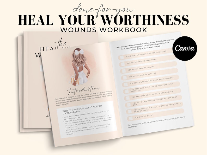 Heal Your Worthiness Wounds Workbook Template Editable Canva Workbook ...