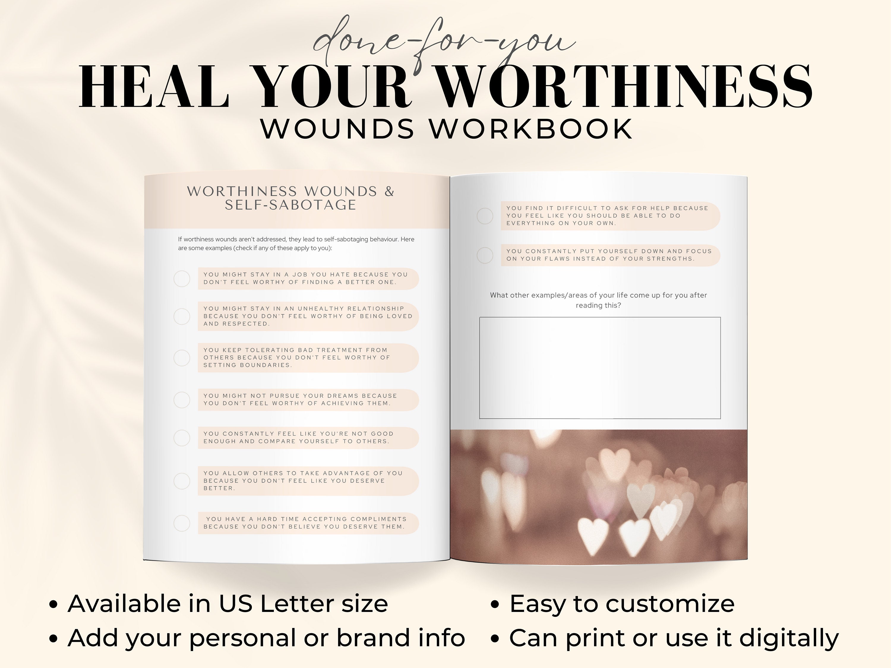 Heal Your Worthiness Wounds Workbook Template Editable Canva Workbook ...