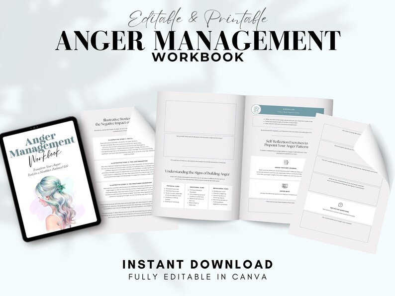 Anger Management Workbook Canva Template, 32-page Editable Self-help ...