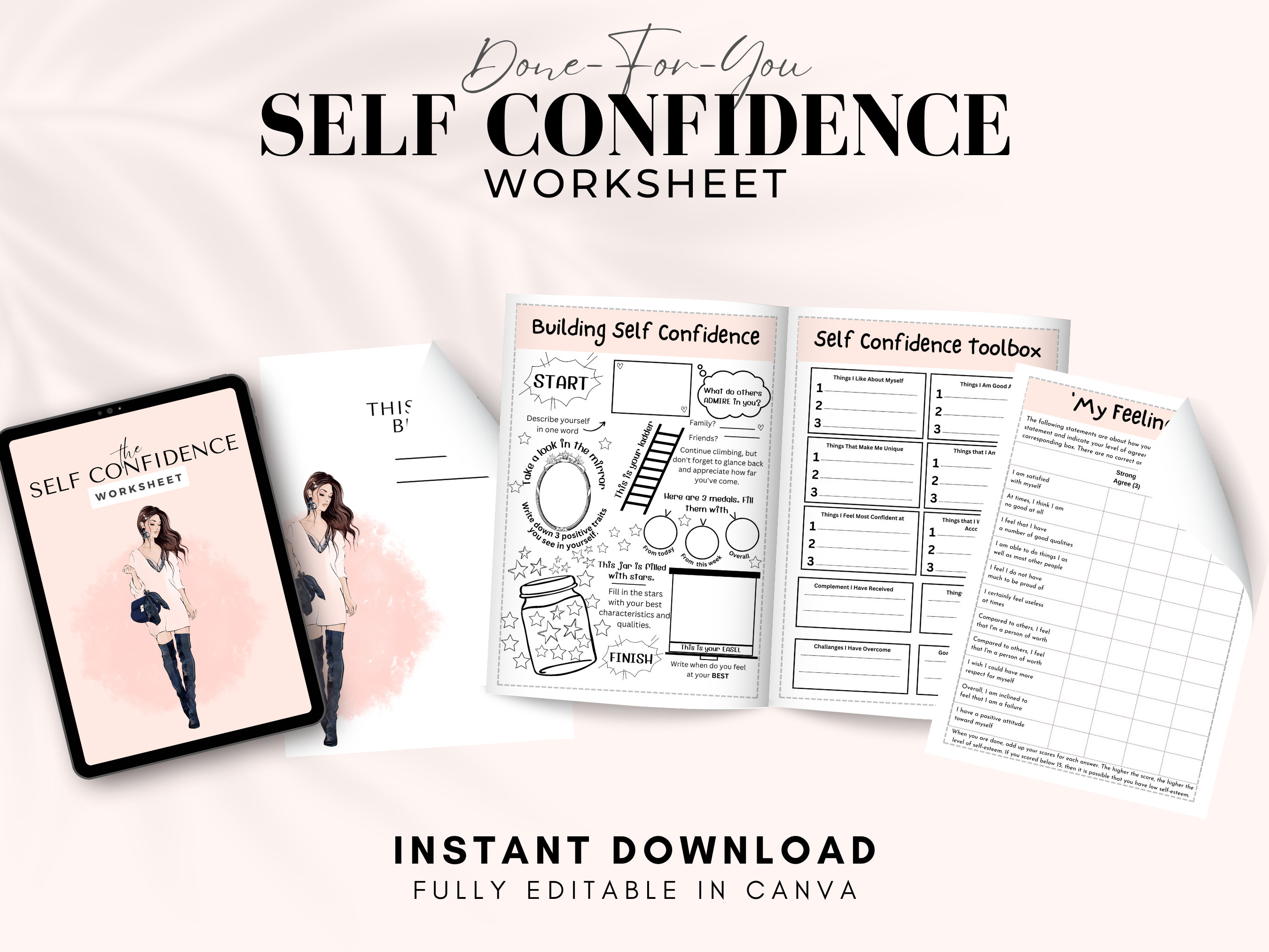 Self Confidence Worksheet Printable, Done for You Workbook, Content for ...