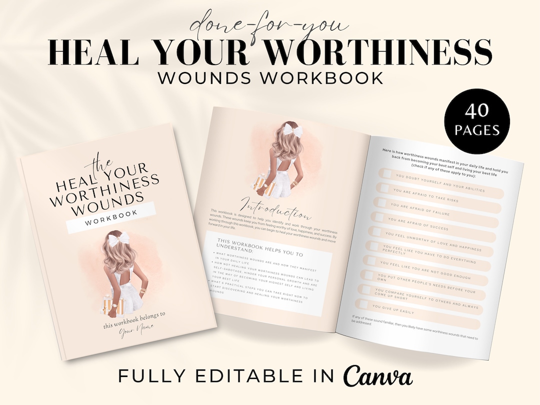Heal Your Worthiness Wounds Workbook Template Editable Canva Workbook ...