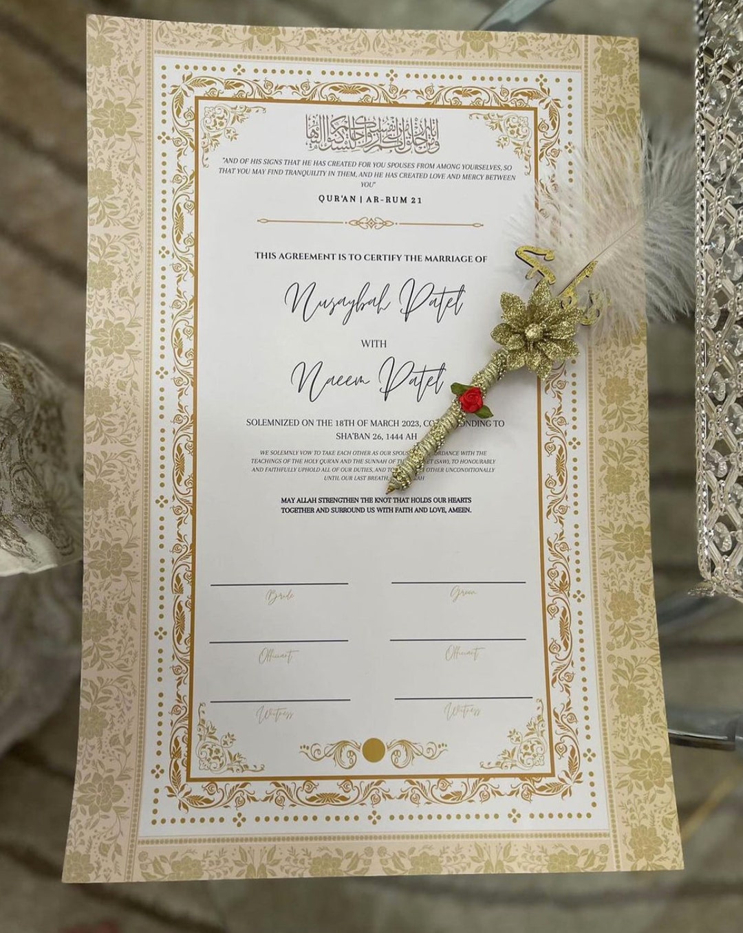 Nikkah Contract Nikkah Nama Marriage Certificate Islamic Calligraphy ...