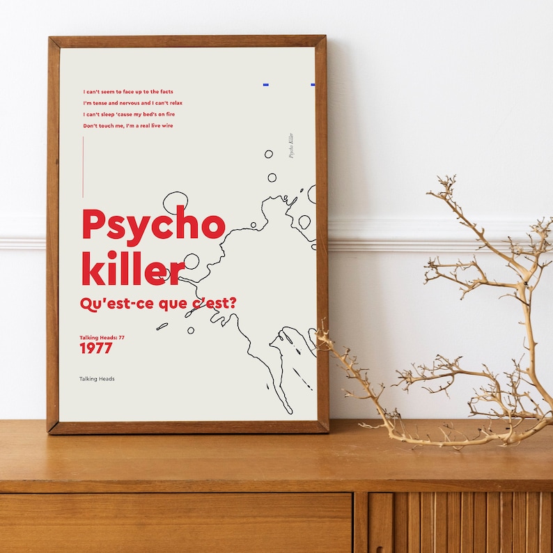 Talking Heads Inspired Psycho Killer Lyrics Print A4/A3/A2 Music Print ...