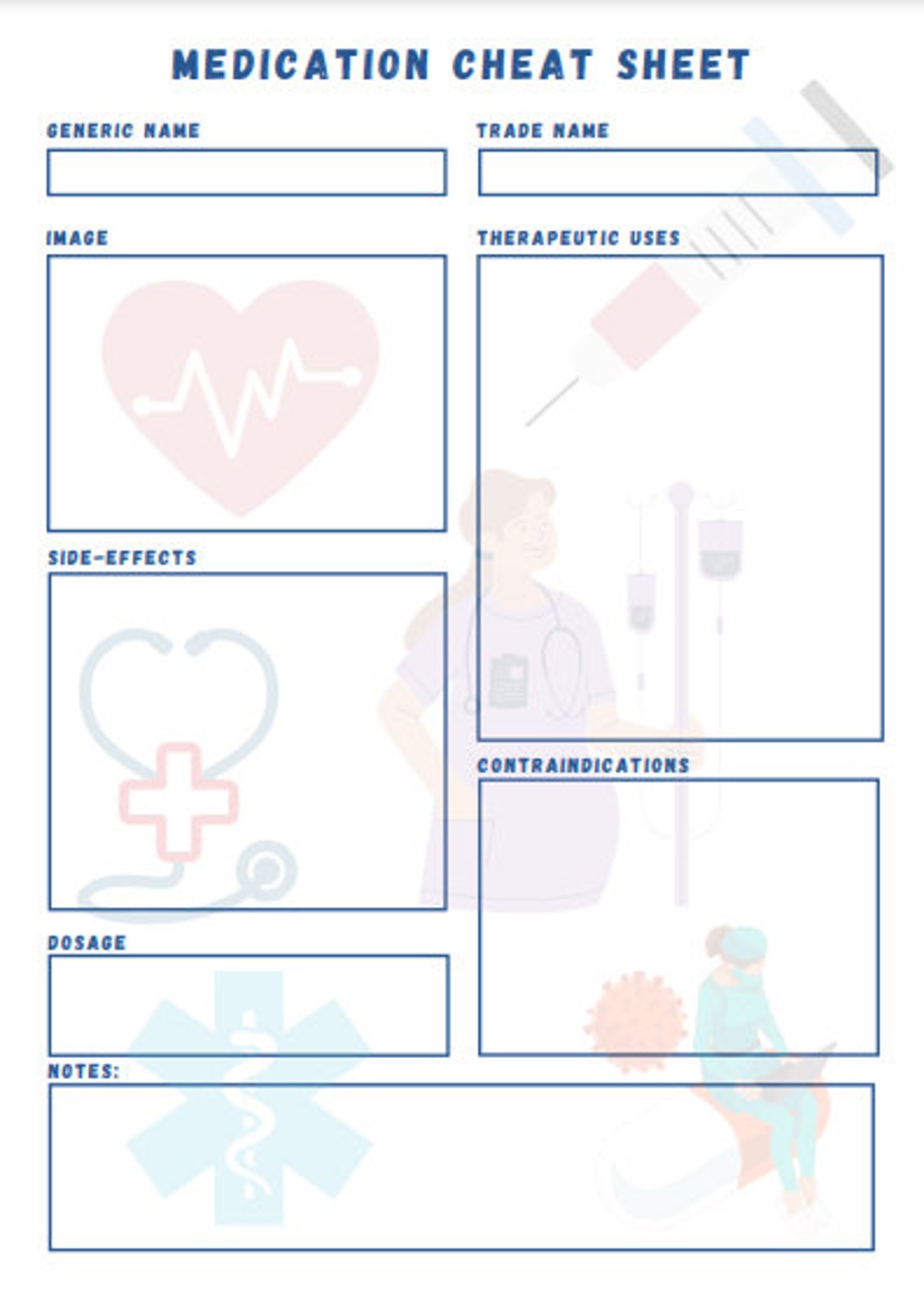 Nursing Medication Cheat Sheet Template - Etsy