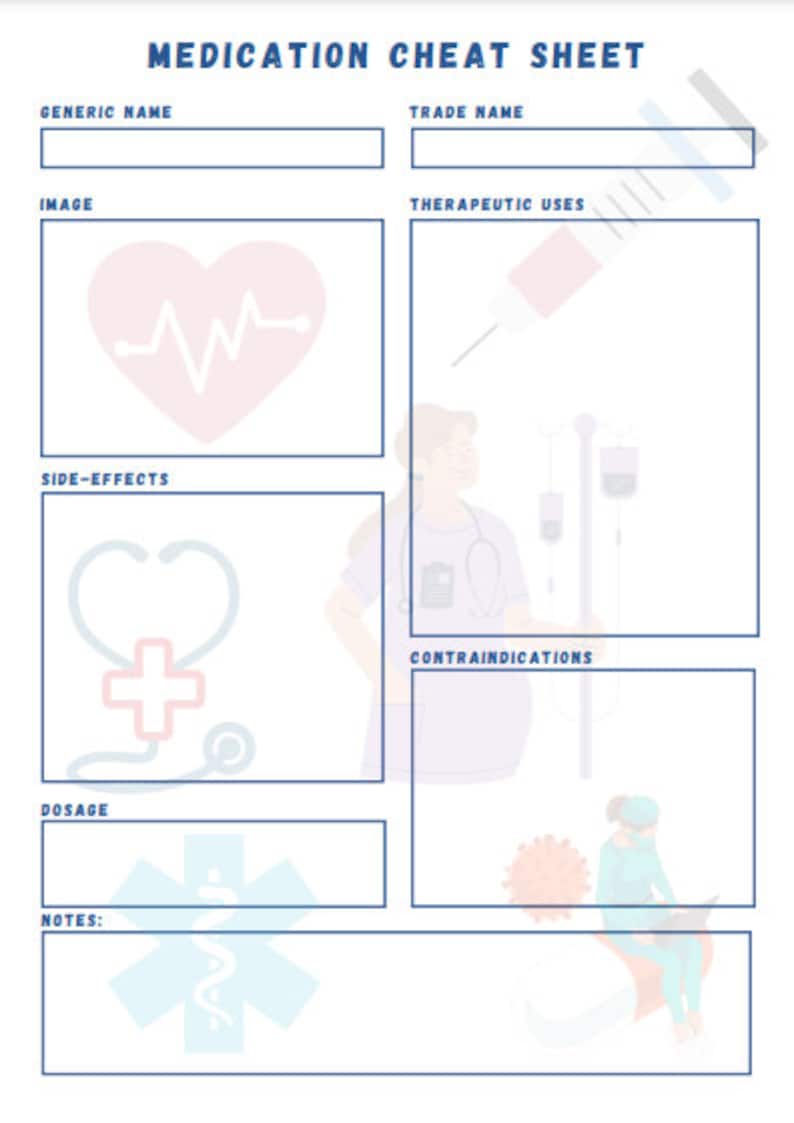Nursing Medication Cheat Sheet Template - Etsy