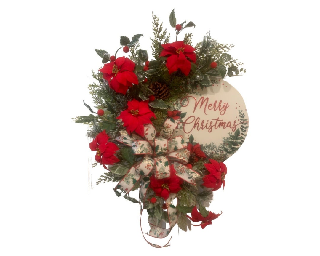 Red Poinsettia Wreath for Front Door, Christmas Wreath, Winter Door ...