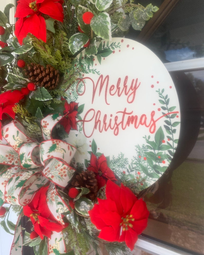 Red Poinsettia Wreath for Front Door, Christmas Wreath, Winter Door ...