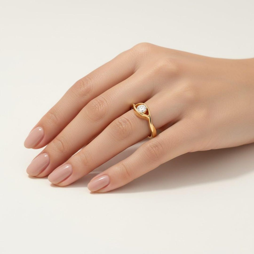14K Yellow Gold Tension Set Diamond Ring, Modern Solitaire - Etsy