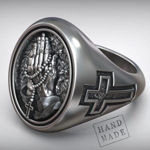 Rosary Ring: Praying Hands and Cross Detail (silver, Handmade) - Etsy