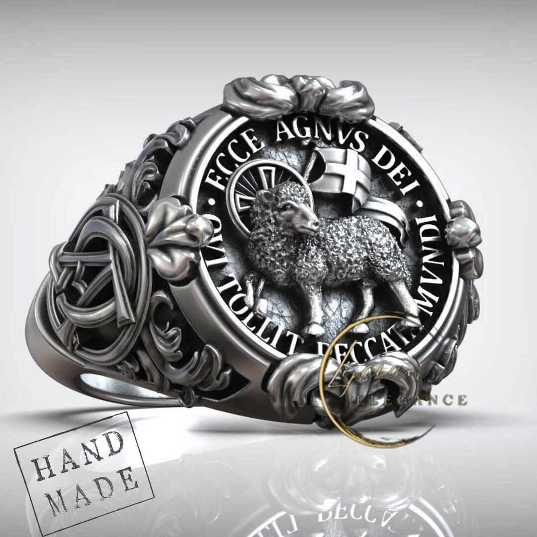 Lamb of God Agnus Dei Signet Ring With Latin Inscription, Handmade ...