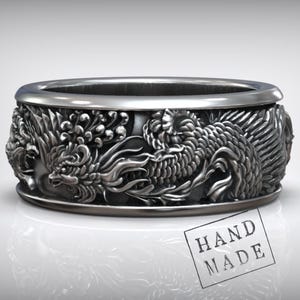 Basan Fire Bird Ring - Phoenix Flame, Oxidized Silver - Etsy