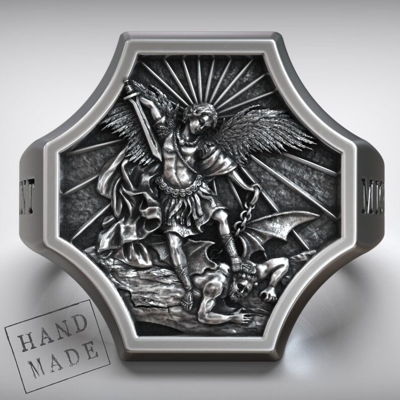 Christian Signet Ring, St. Michael Archangel, Octagonal Relief (unisex ...