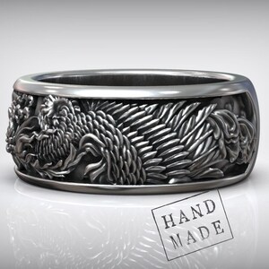 Basan Fire Bird Ring - Phoenix Flame, Oxidized Silver - Etsy