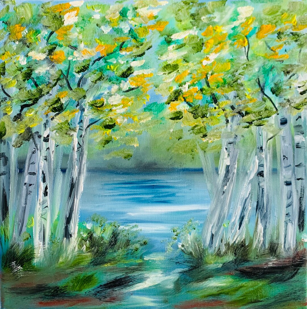 Birch Forest- Original Oil Painting on Canvas- 12x12 Inches - Etsy