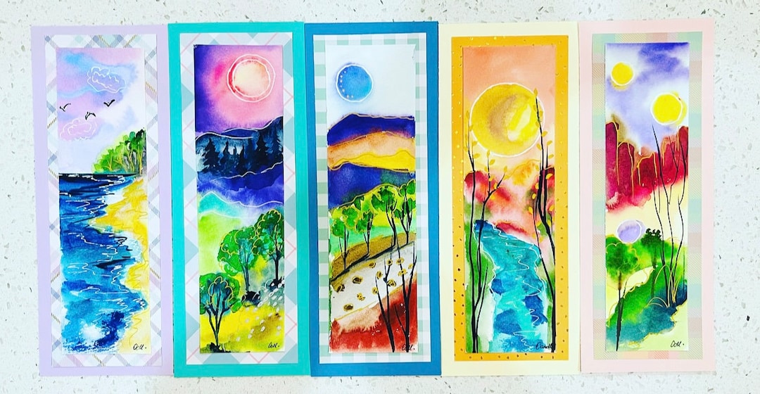 Nature Themed Bookmarks Set of 5 Original Watercolor Paintings 8.5x3.5 ...