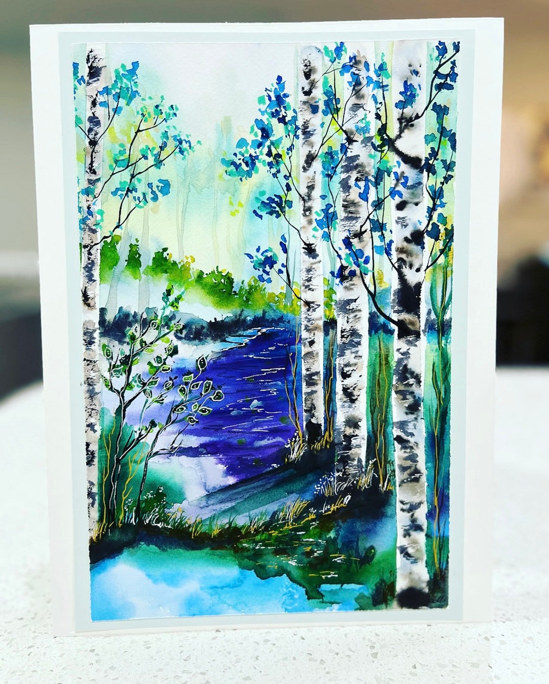 Blue Birch Forest- Original Watercolor Painting- 9x12 Inches - Etsy