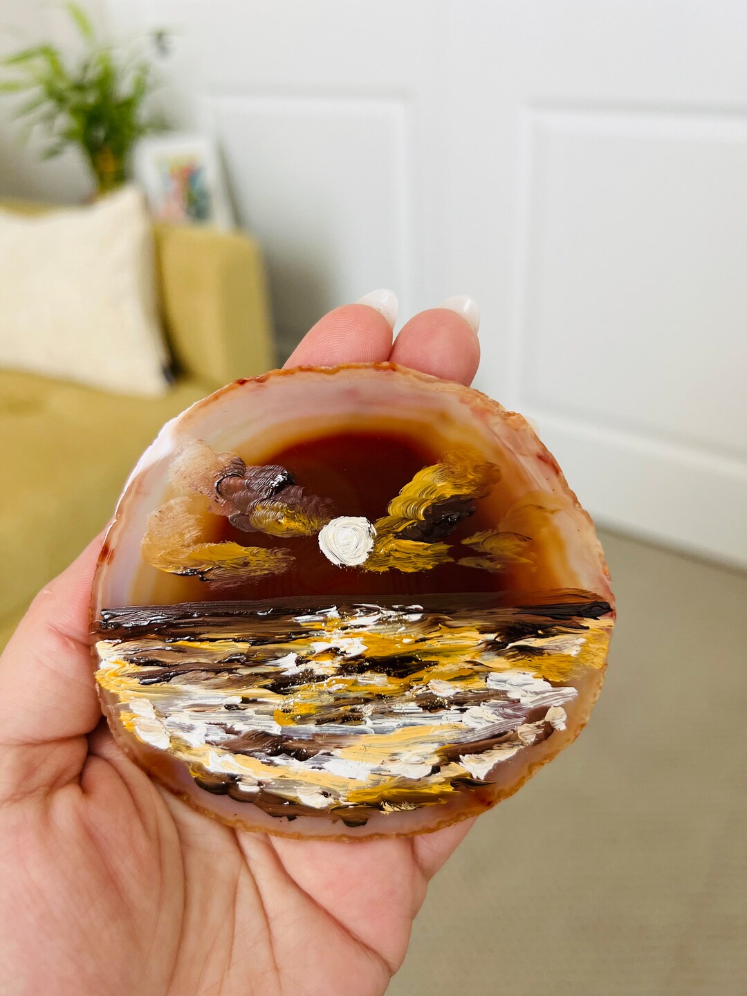 Mini Ocean on Agate Slice Original Oil Painting 3.5x3.5 Inches - Etsy