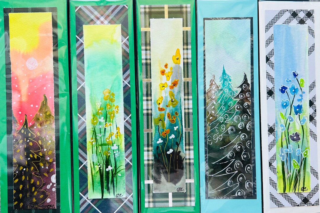 Nature Themed Bookmarks Set of 5 Original Watercolor Paintings 2.5x8.5 ...