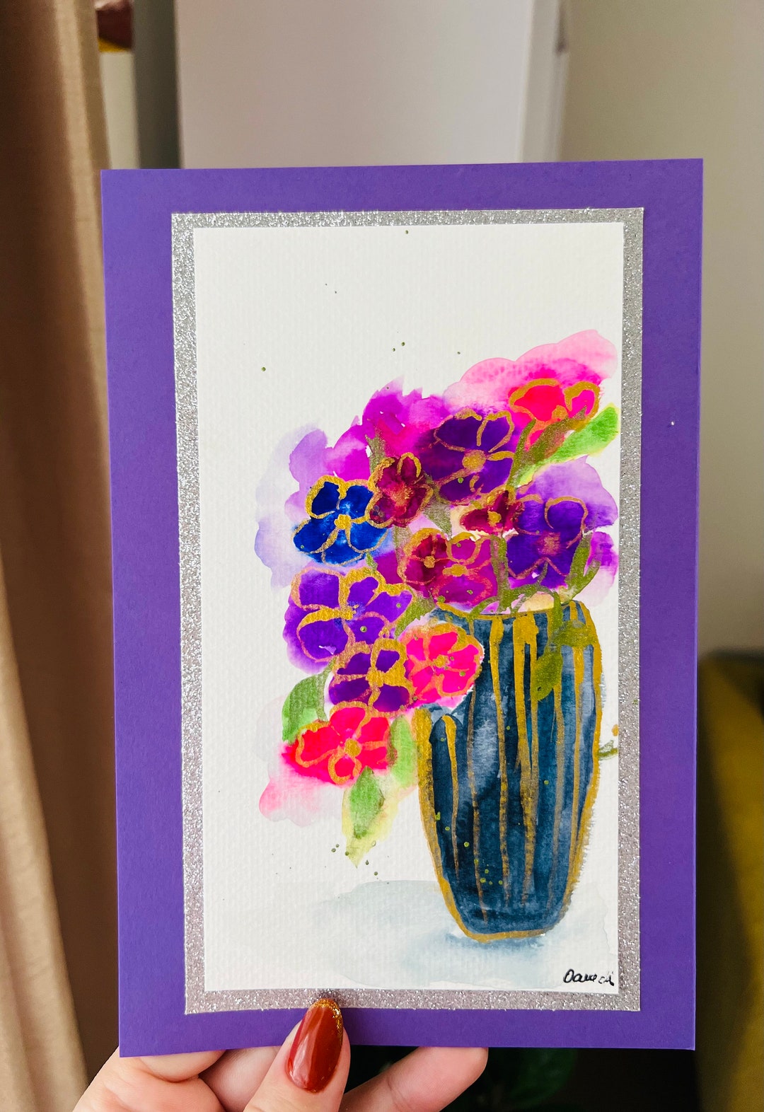 Flower Vase Card Original Watercolor Painting - Etsy