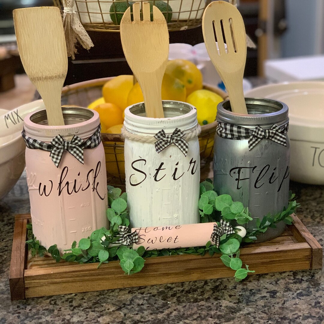 Mason Jar Farmhouse Cooking Spoon Holder - Etsy