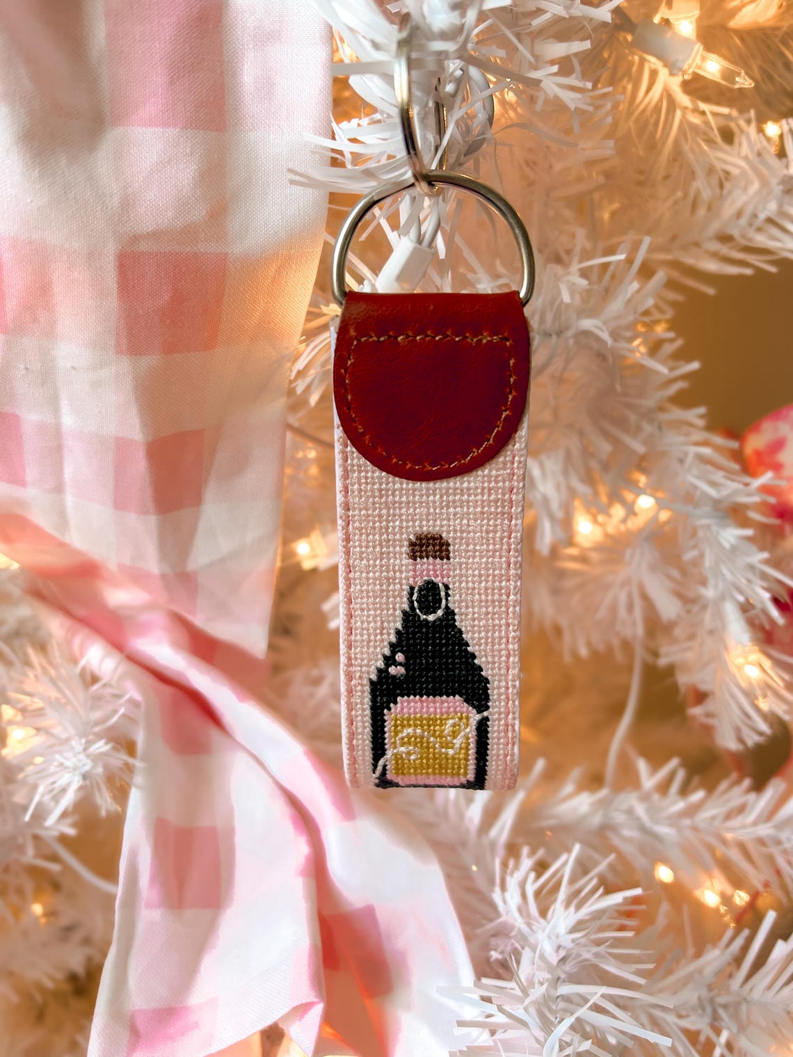 Champagne Needlepoint Keychain - Etsy