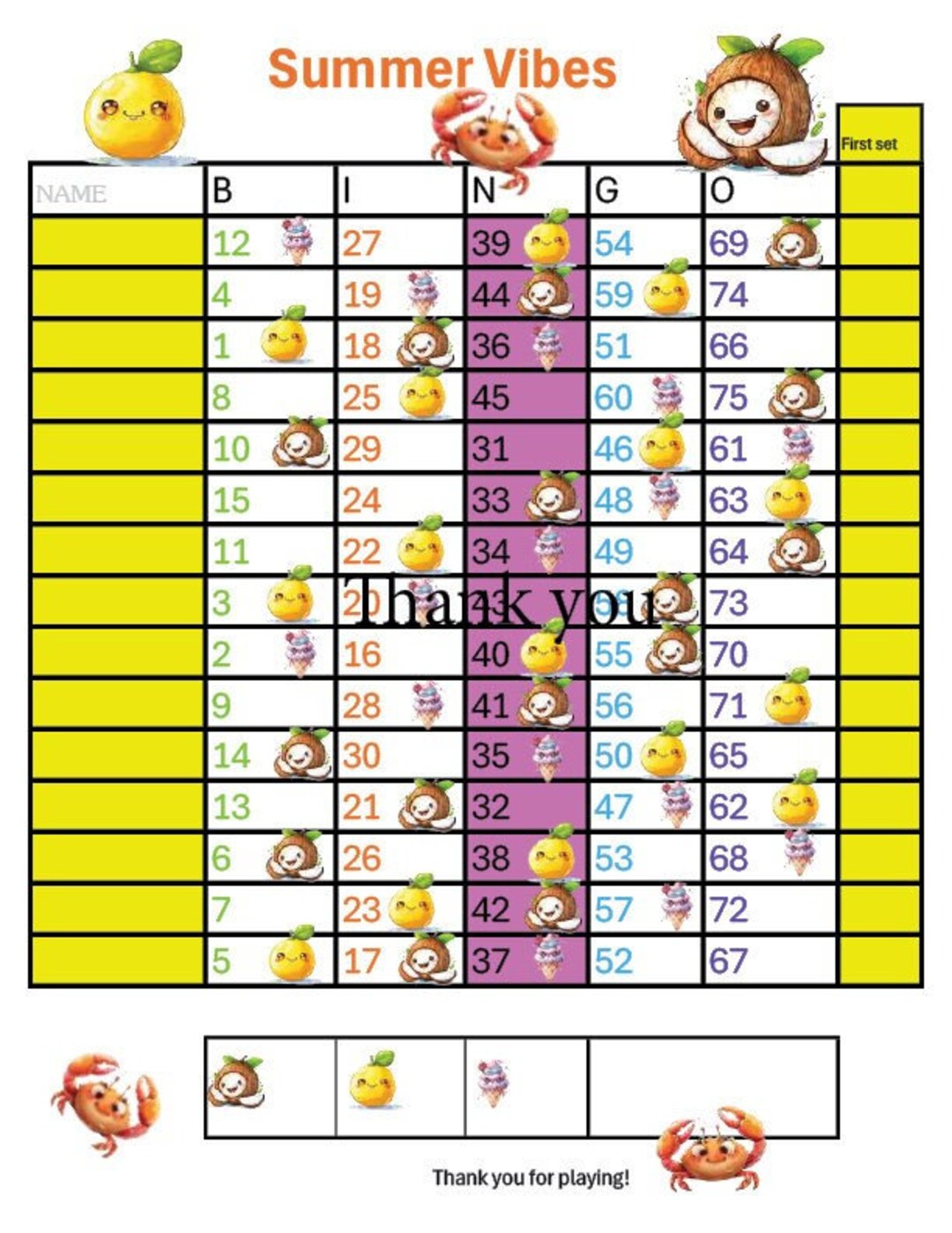 Summer Vibe Bingo Board 75 Numbers - Etsy