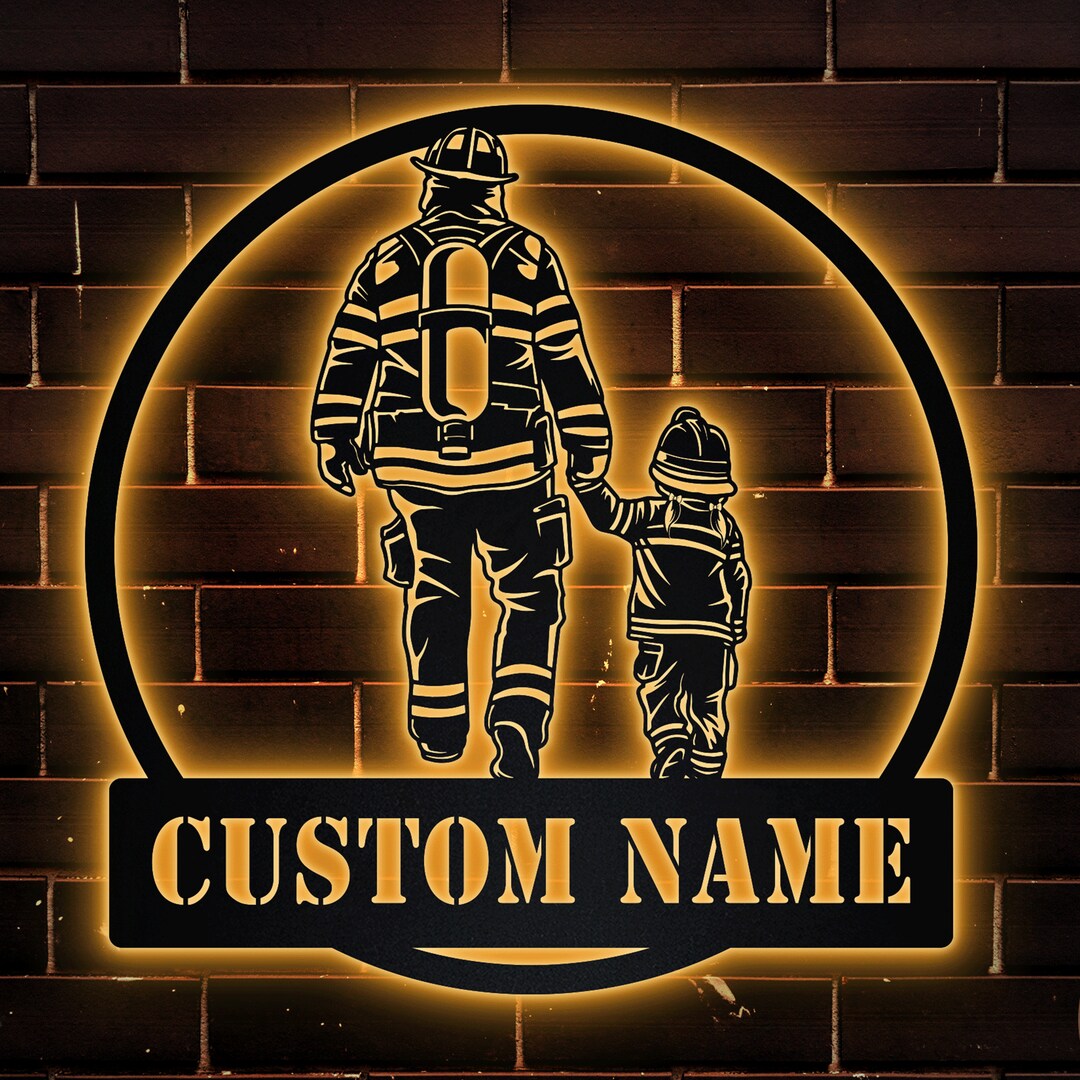 Custom Father Daughter Firefighter Metal Wall Art LED Light - Etsy