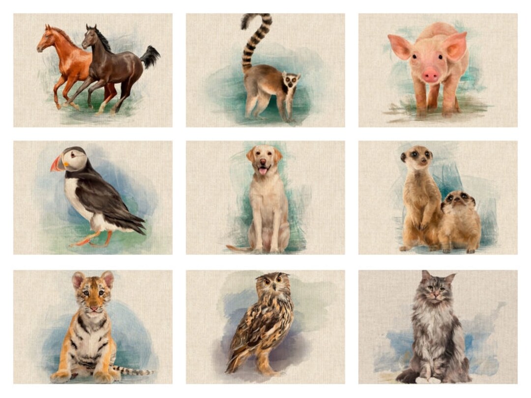 Animal Fabric Panels 3 in a Strip Linen Look Feel Digital - Etsy