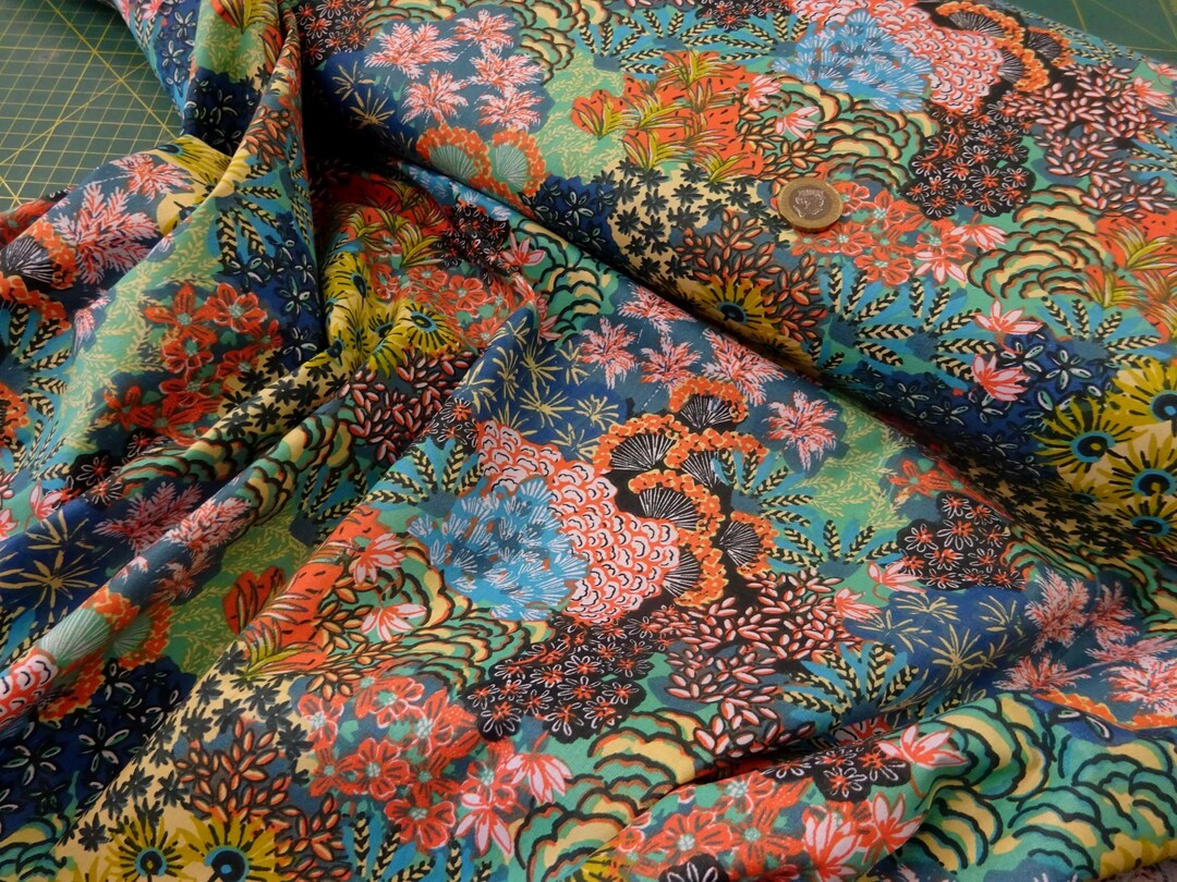 Cotton Fabric Bright Retro Earthy Floral/trees 100% Cotton Crisp Feel ...