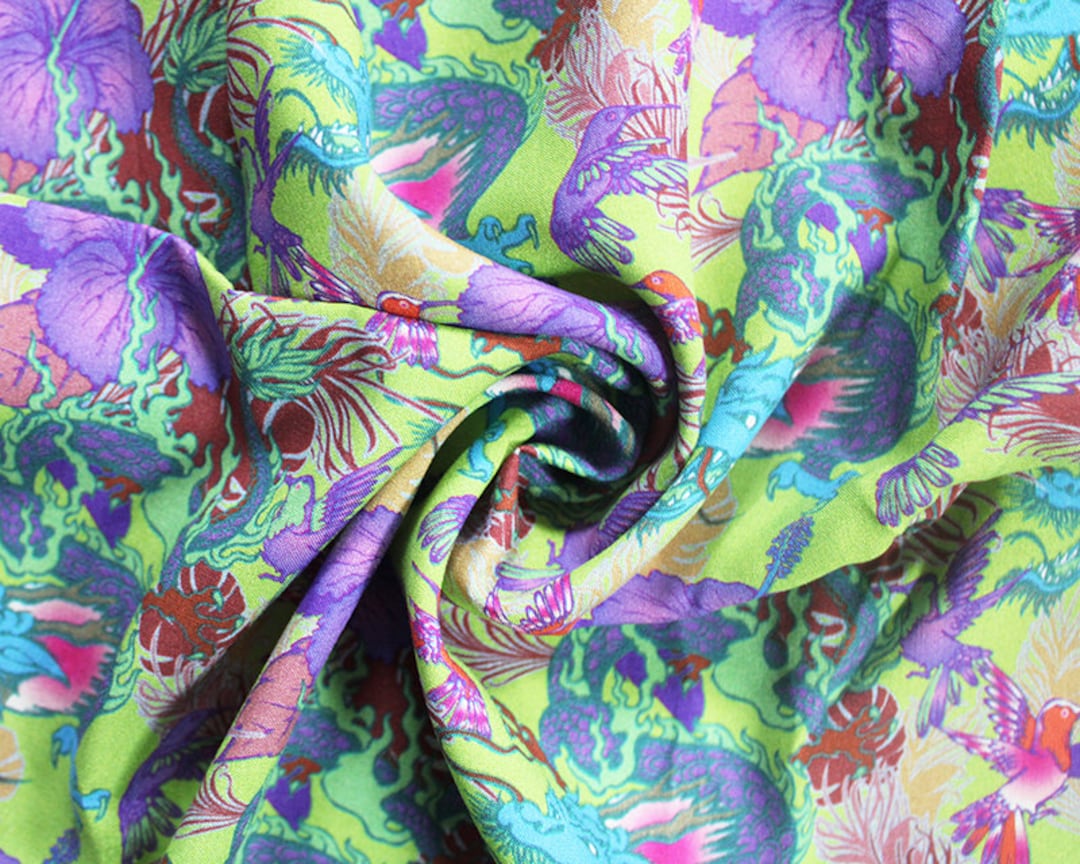 Viscose Fabric Stunning Bright Dragon/floral Hibiscus Digital Print 110 ...