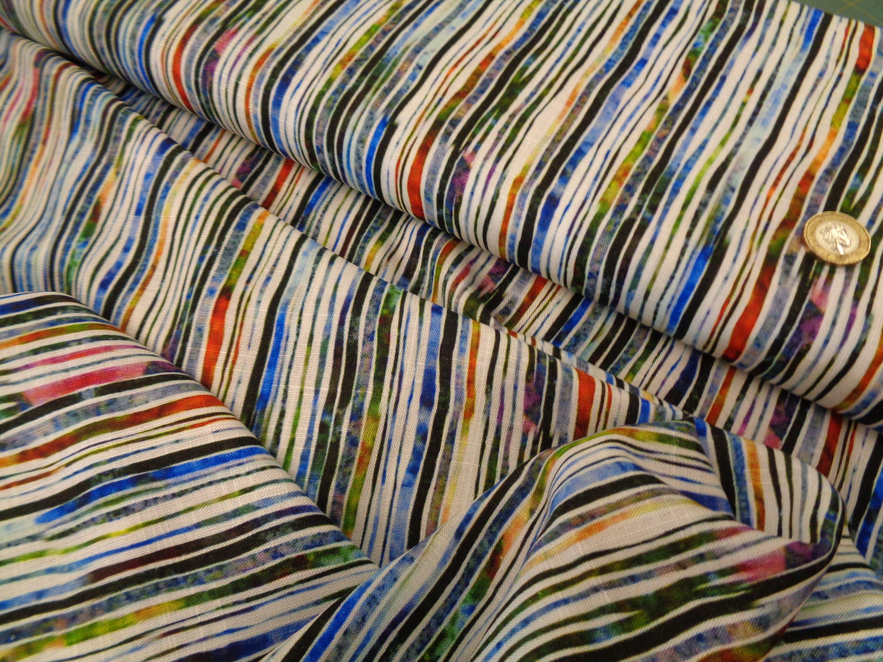 Linen Viscose Blend Dressmaking Fabric 175gsm Bright Stripe Digital ...