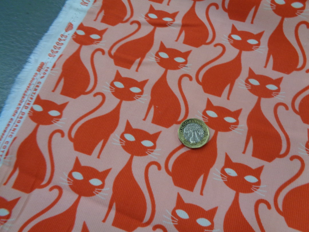 Organic Cotton Needlecord Fabric Orange Tabby Cats Certified Cloud 9 ...