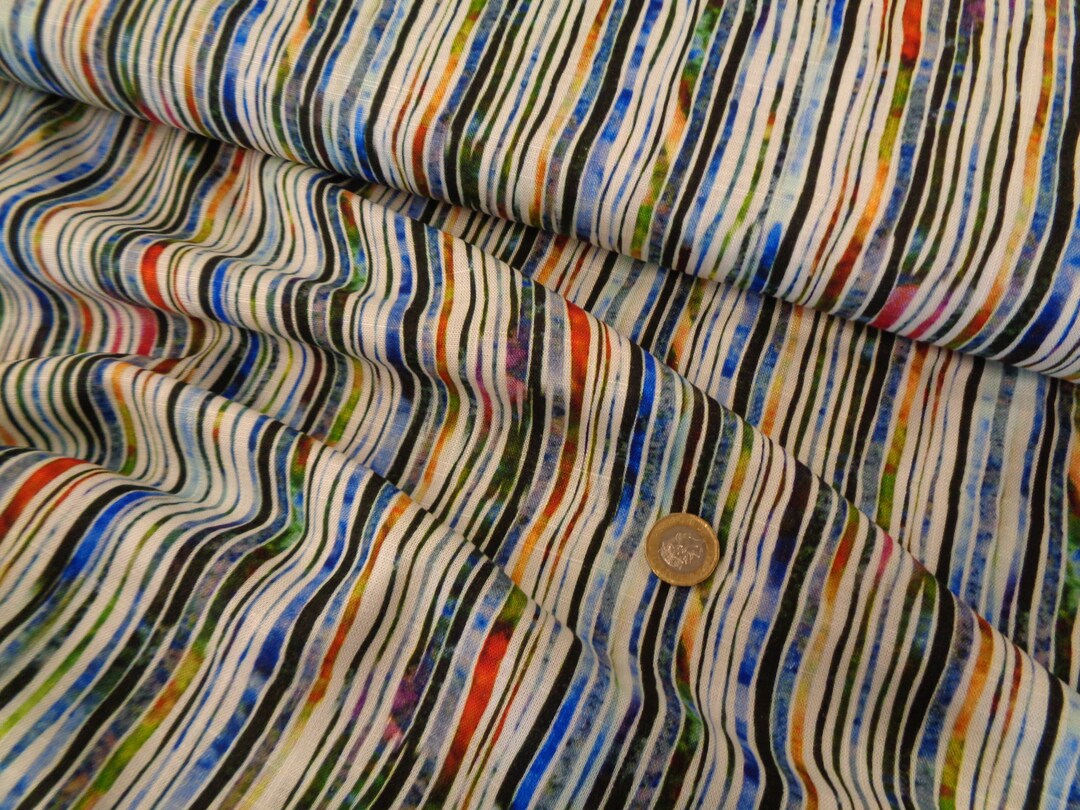 Linen Viscose Blend Dressmaking Fabric 175gsm Bright Stripe Digital ...