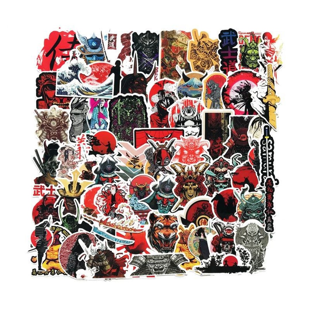 65 Pieces Red Samurai Japan Style Stickerbomb Sticker Set Samurai Style ...
