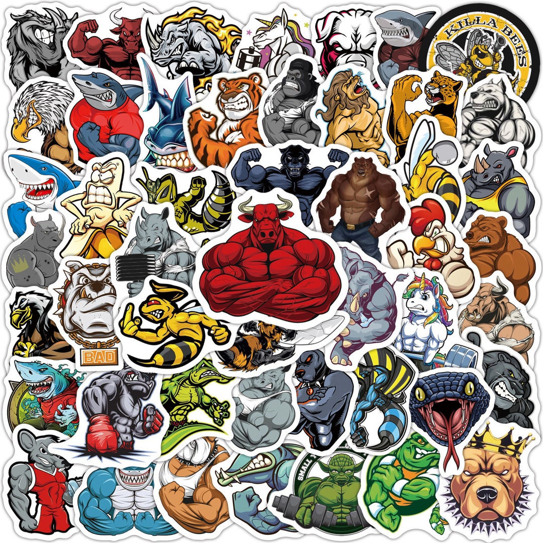 Pack of 50 Cartoon Muscle Animals / Muscle Gym Animals Style ...