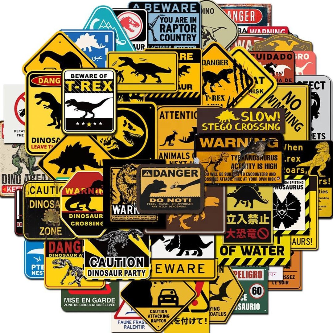 60 Piece Mini Caution Dinosaur / Caution Beware of T Rex Stickerbomb ...