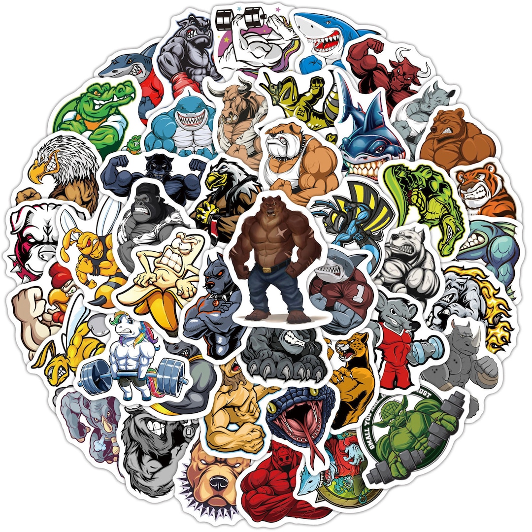 Pack of 50 Bodybuilding Cartoon Muscle Animals / Muscle Gym Animals ...