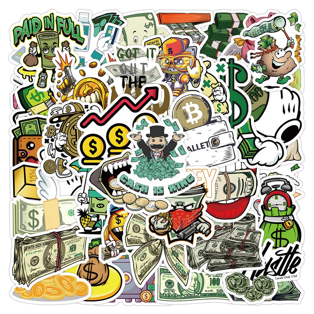 50 X Cartoon Money Dollar Logo Graffiti Stickers for Skateboard Bicycle ...