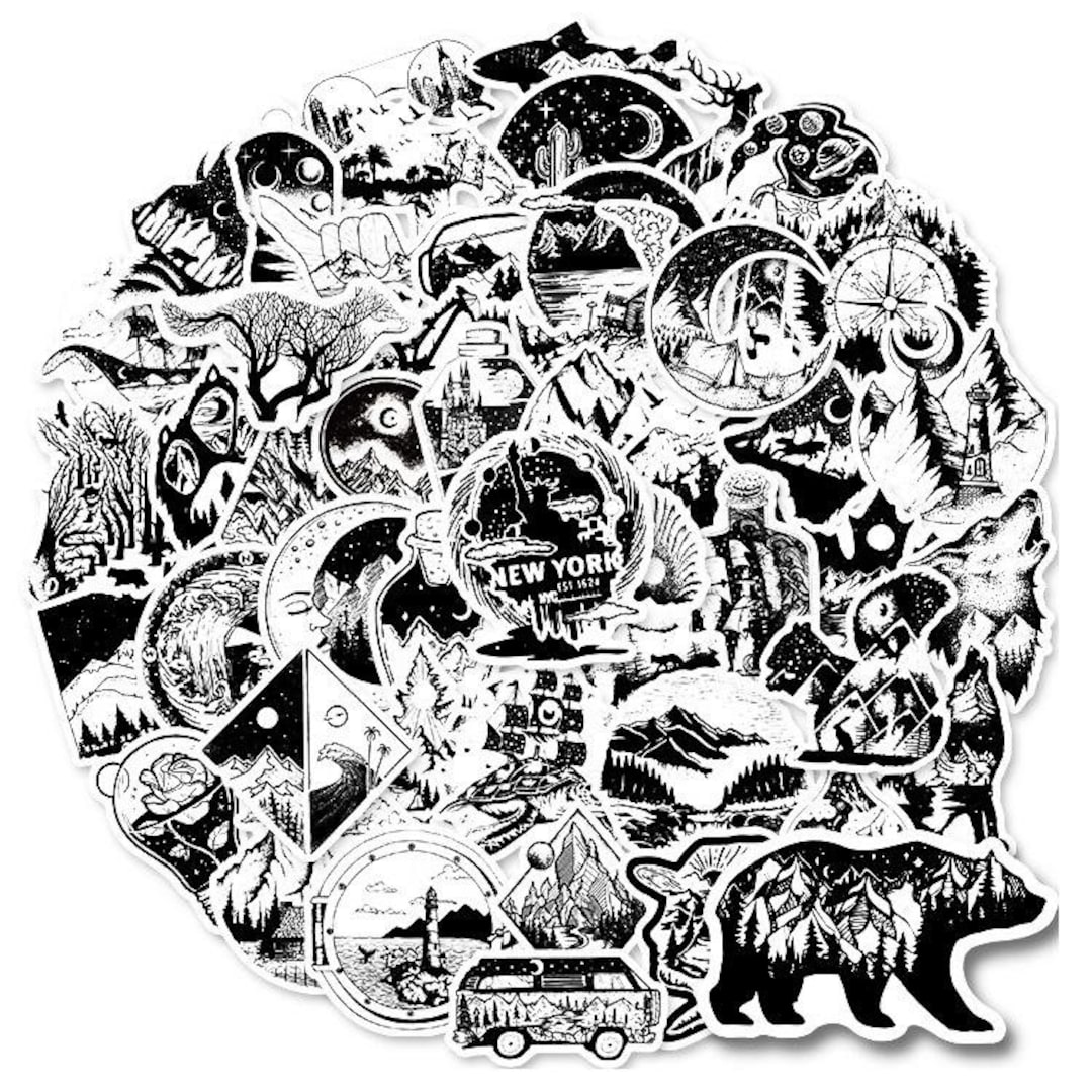 50 Pieces Black and White Camping Style Stickerbomb / Vanlife ...