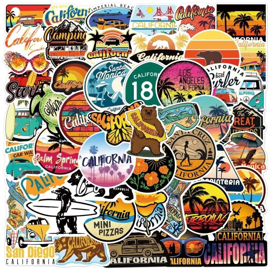 50 Pieces Califrornia USA State Travel Suitcase Stickerbomb Sticker Set ...