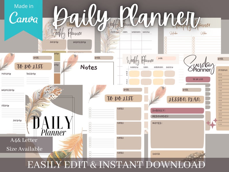 Printable Daily Planner Boho Student Planner Printable - Etsy