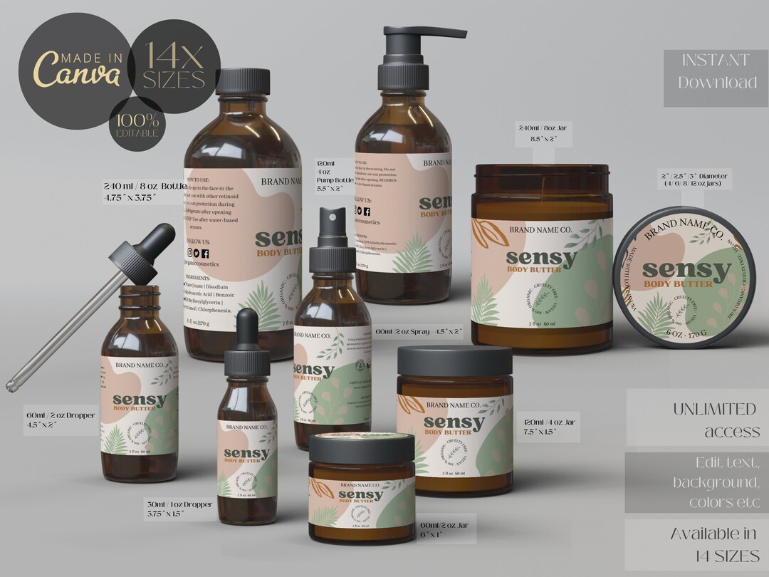 Editable Cosmetic Labels CANVA Template: DIY Skincare Branding (digital ...