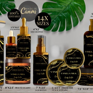 Black and Gold DIY Edit Cosmetic Product Label Editable | Etsy