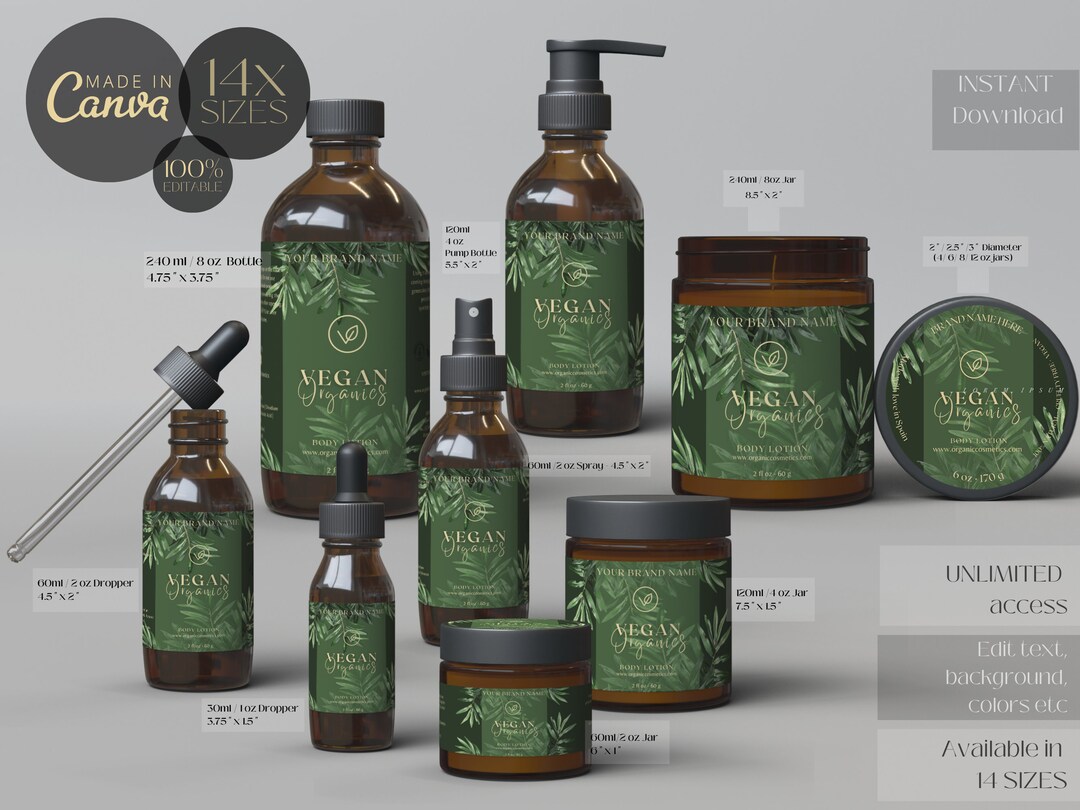 Editable Vegan Body Product Labels CANVA, Organic Label Design Canva ...