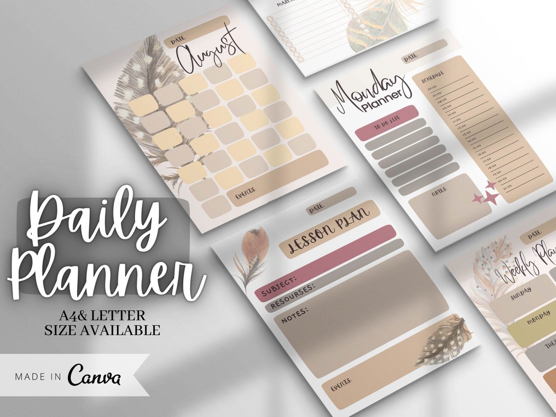 Printable Daily Planner Boho Student Planner Printable - Etsy