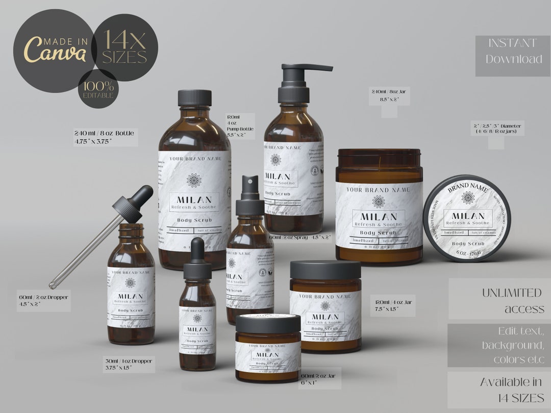 Editable Body Product Label Templates: DIY Cosmetic Labels (digital ...