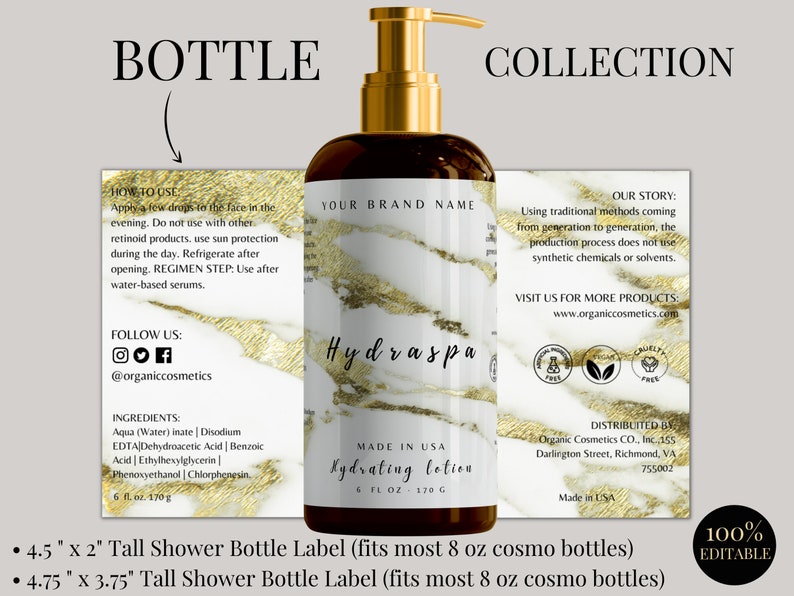 Editable Gold Marble Skincare Label Template Skincare | Etsy