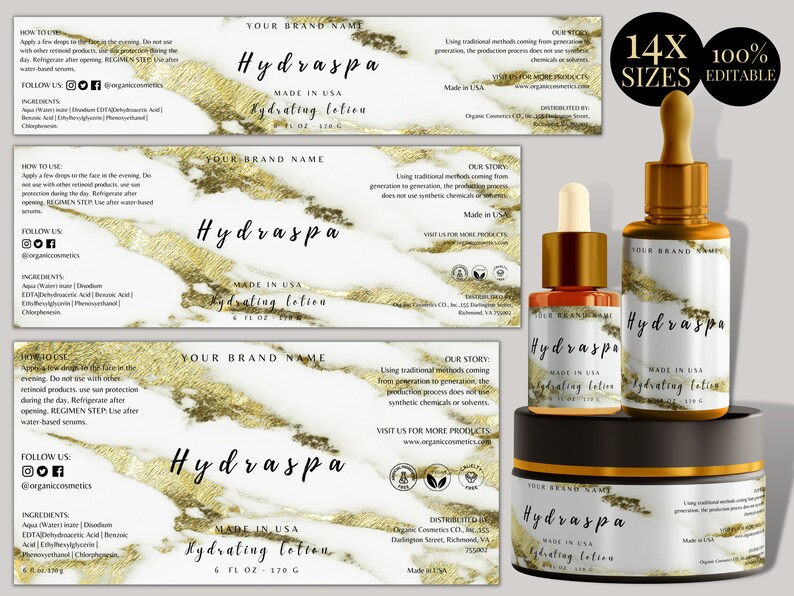Editable Gold Marble Skincare Label Template Skincare | Etsy