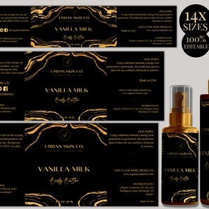 Black and Gold DIY Edit Cosmetic Product Label Editable | Etsy
